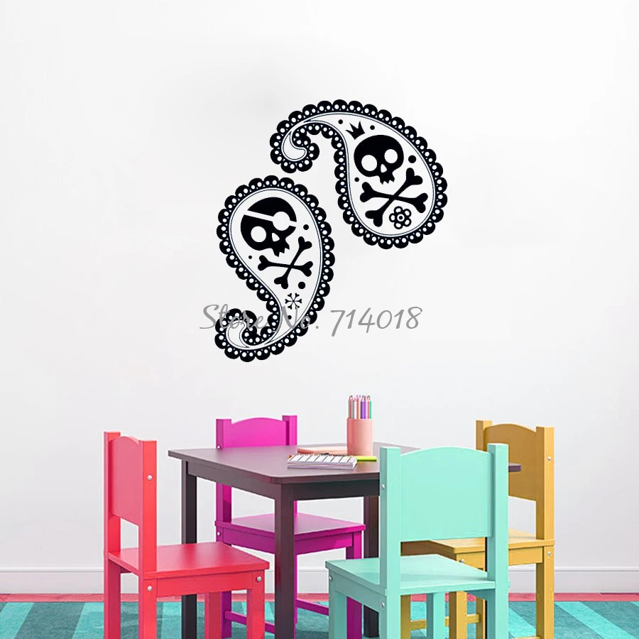 Halloween Wall Stickers Decals Skull And Crossbones Paisley Vinyl Home ...