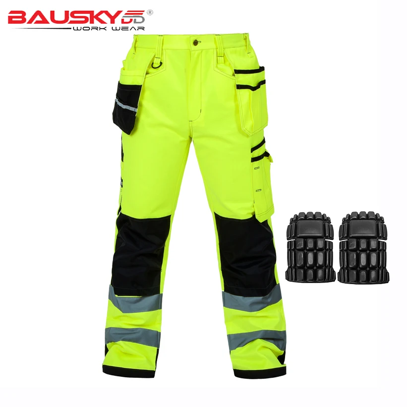 Reflective-Men-Working-Pants-High-visibility-Fluorescent-Yellow-Multi ...