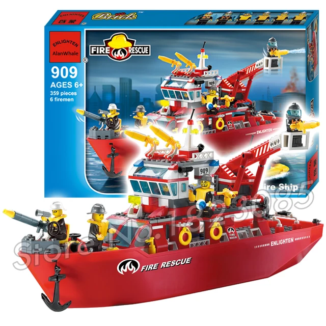 359pcs New City Fire Ship Boat Rescue station Firefighter Fireboat 909 ...