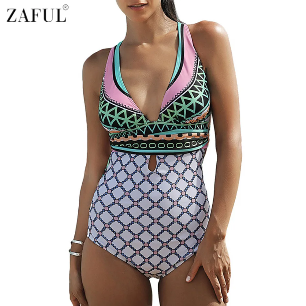 Zaful 2017 One Piece Swimsuit Women Bathing Suits V Neck Sexy Backless