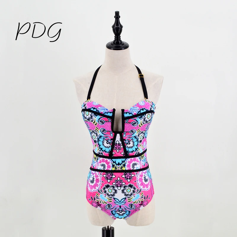 Swimwear 2017 High Waist Women Set Top Push Up Swimsuit Floral Printed