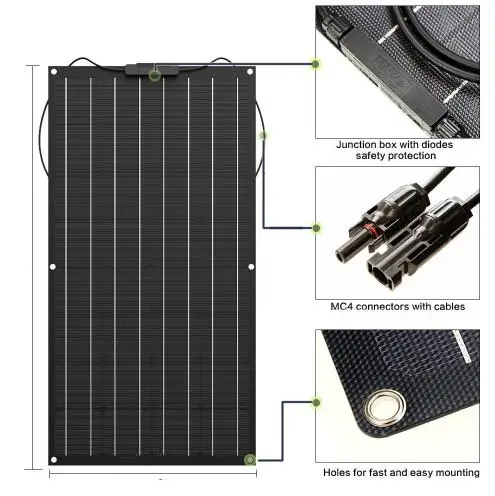 100w ETFE solar panel, semi flexible solar panels made of ETFE material ...