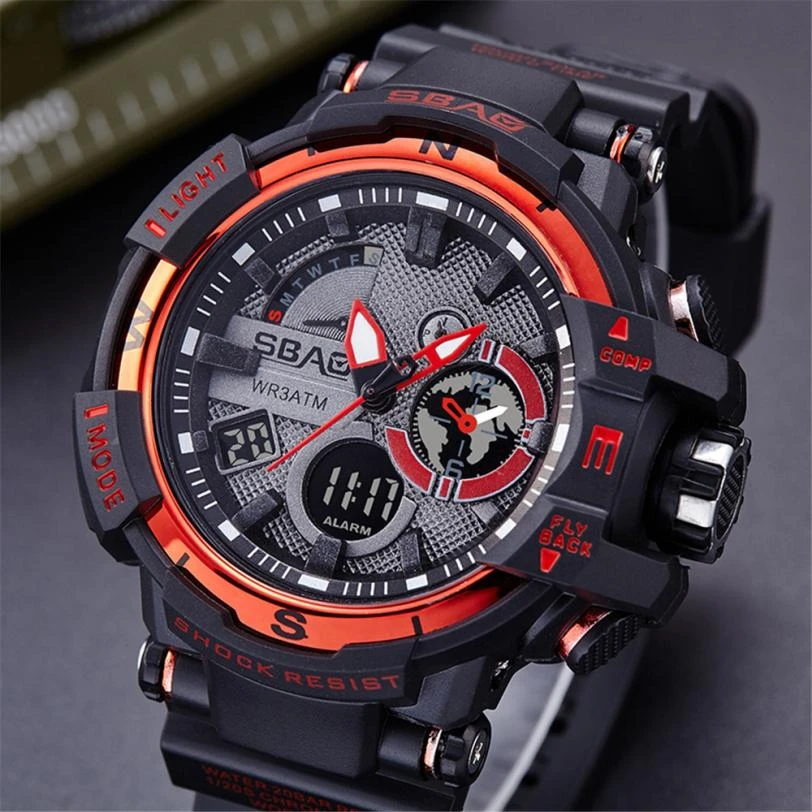 New Men Sports Watches Big Dial Quartz Digital Dual Display Watch For ...