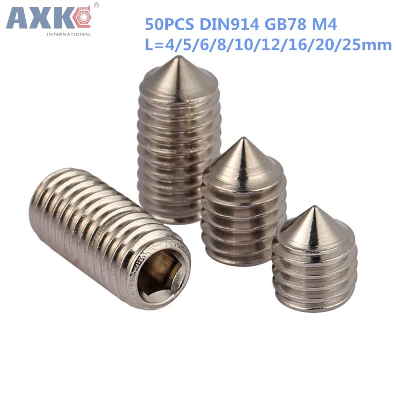 AXK 50PCS M4 4mm bolts DIN914 GB78 fixed screw 304stainless steel six ...
