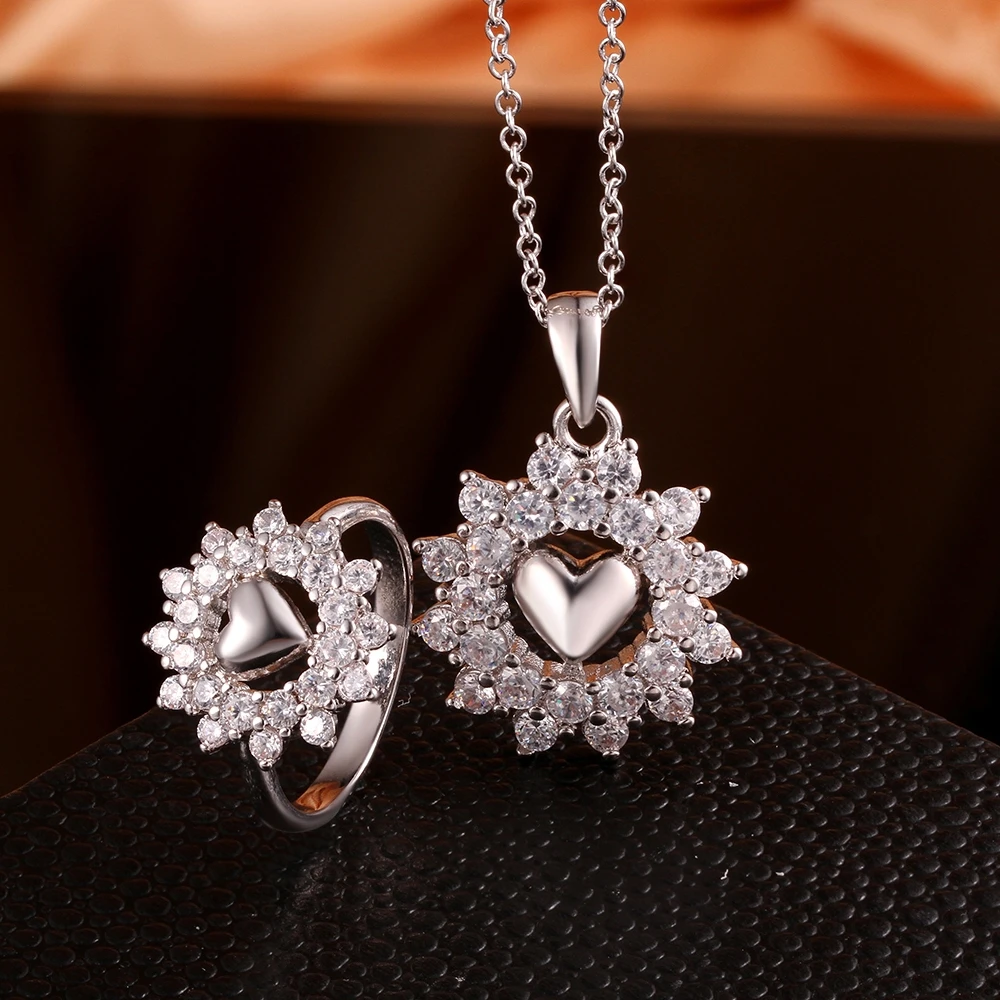 VALEN BELA Classic White Gold Color Sun Jewelry Sets Cubic Zircon ...