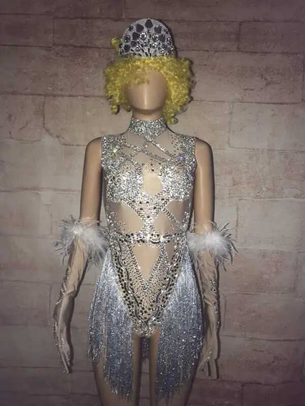 Buy Shining Silver Rhinestones Mesh Costume Women