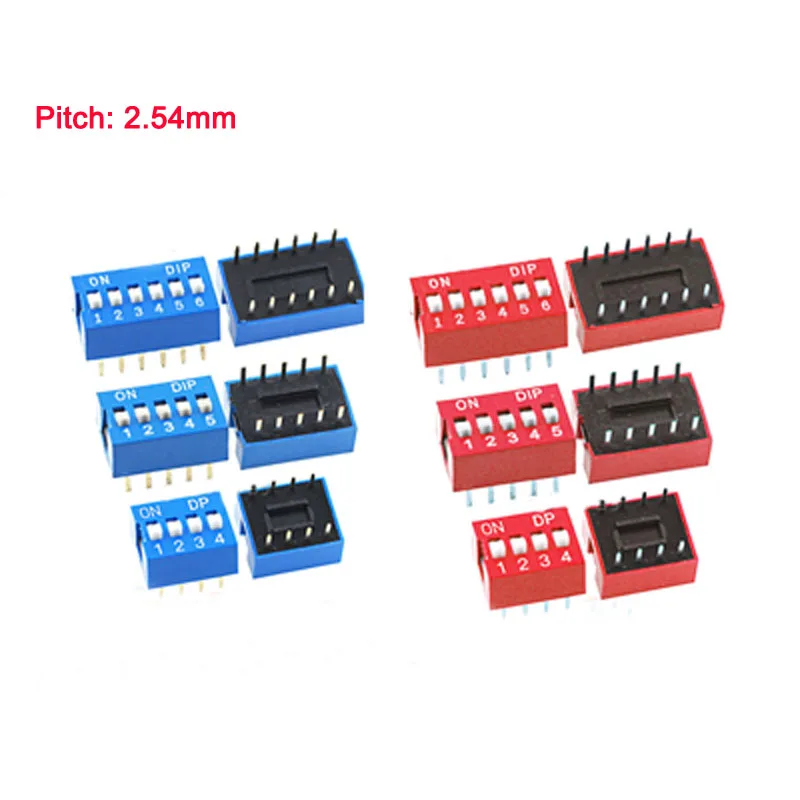 10pcs-200pcs-2-54mm-Pitch-Red-Blue-DIP-Dial-Switch-For-Micro-Multiple ...