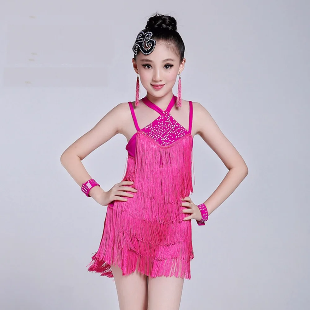 Hot Selling Latin Dancing Suits For Girl 4 Color Tassel Sleeveless ...
