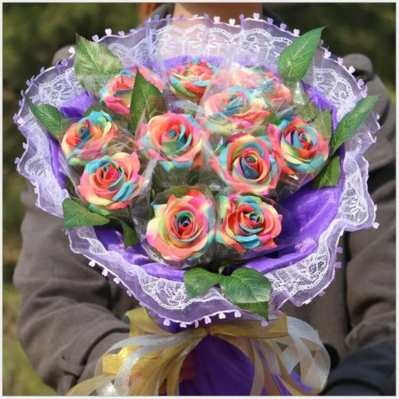 Real Rainbow Rose Bouquet