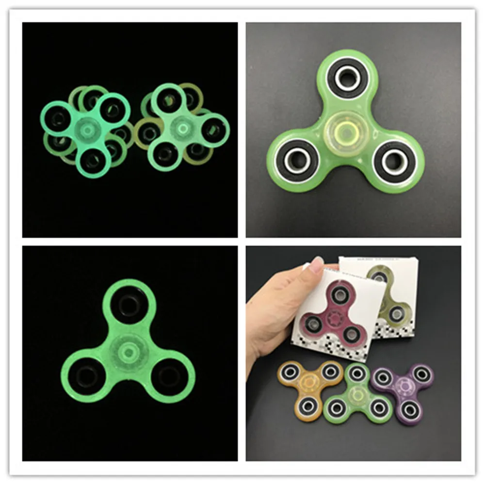 100pcs/lot free DHL glow in the dark Tri Spinner Fidget Toy Plastic EDC ...