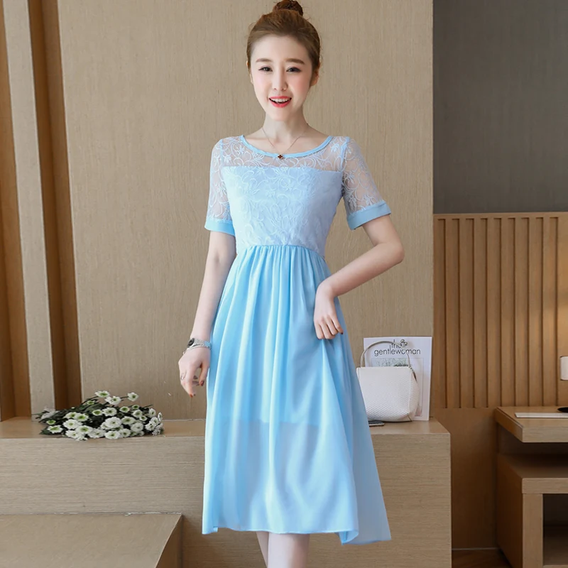 2019 Korean Vintage Boho Solid Sundress Summer Plus Size Lace Mesh