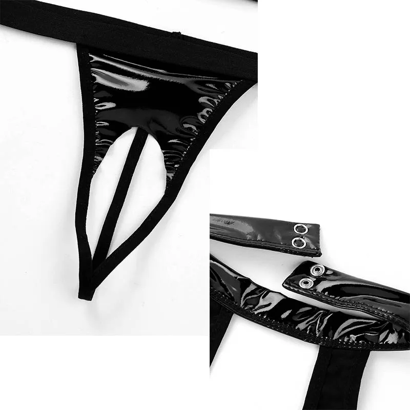 TiaoBug Women Sexy Lingerie Set Black Faux Leather Open Cup Bra Tops ...