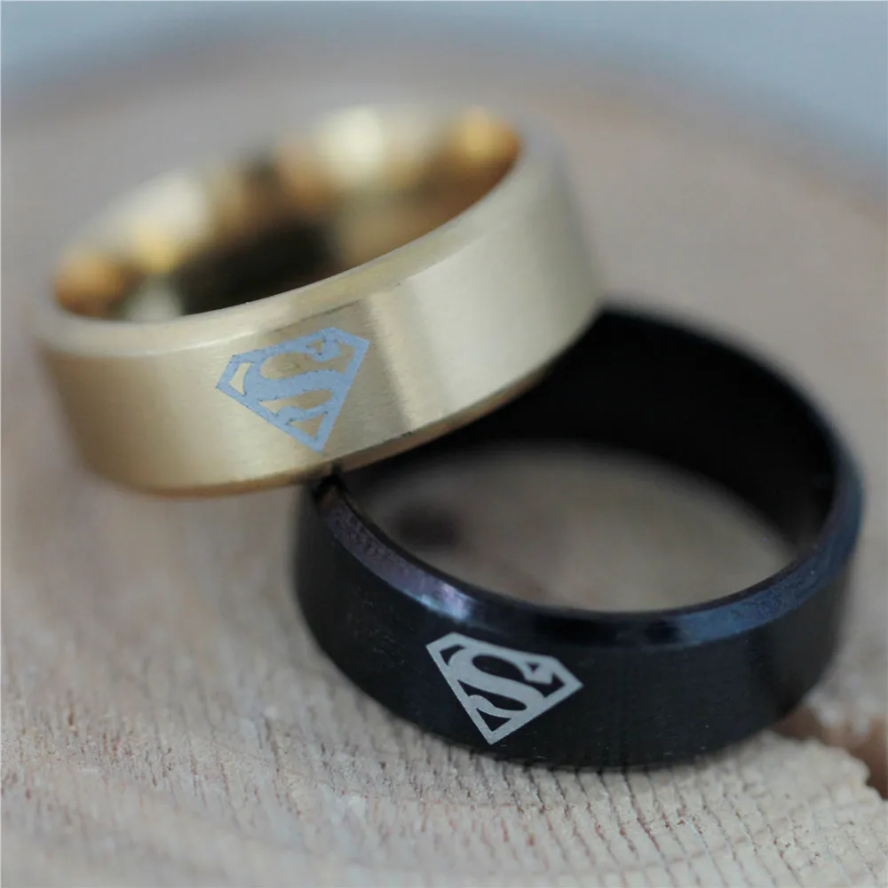 Wide 8mm Marvel's The Avengers Black Gold Superman S Rings 316L ...