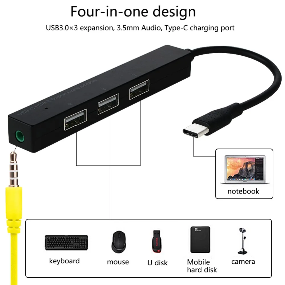 4 In 1 USB Line Adapter USB C Type C to USB 2.0 Hub Data Cable Extender ...