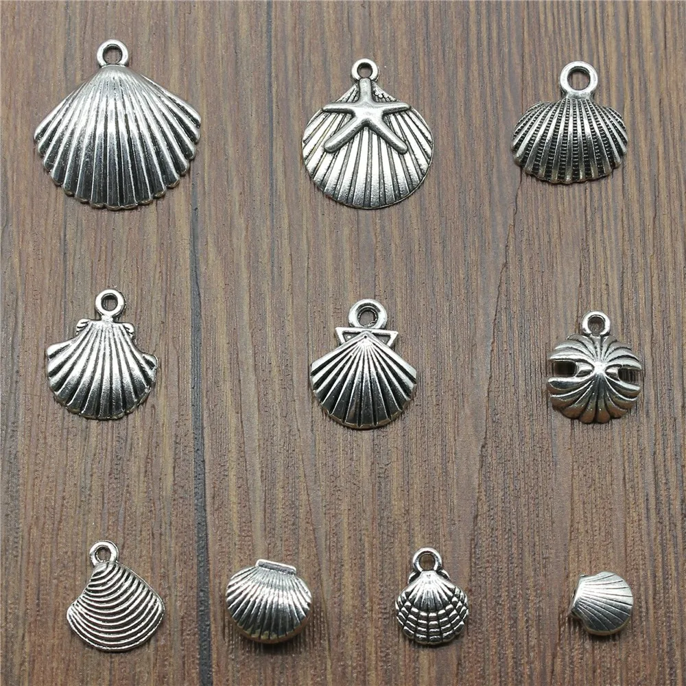20pcs Shell Charms Antique Silver Color Sea Shell Pendant Charms Shell ...