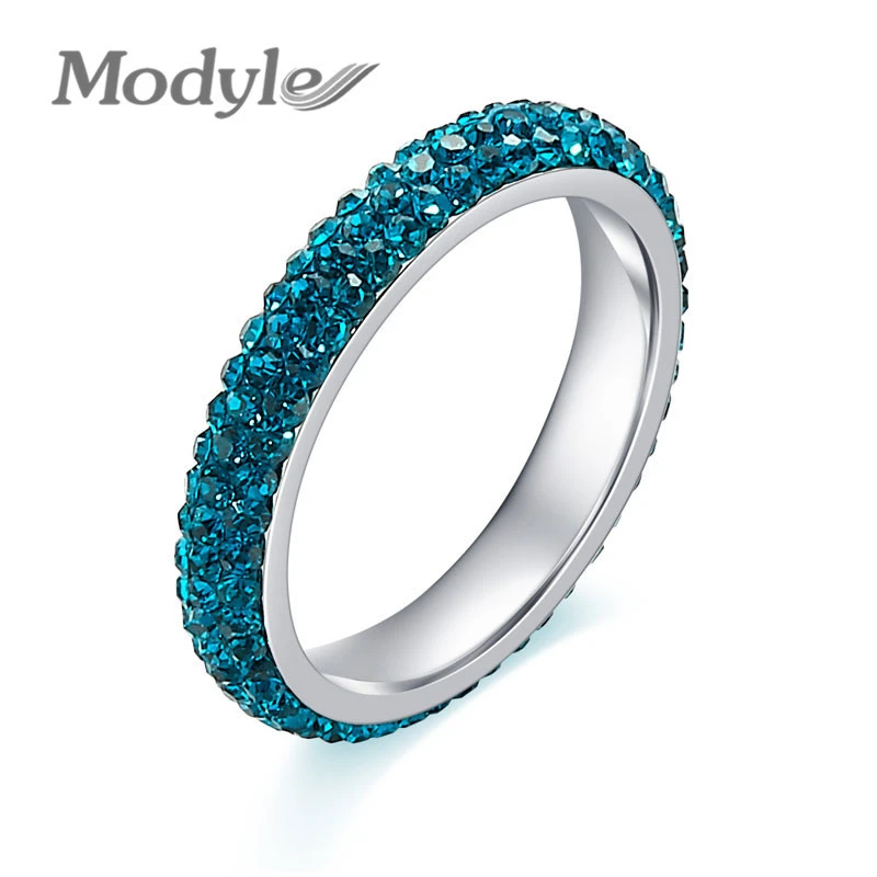 Modyle Full Size three row clear blue crystal Stainless steel Wedding ...