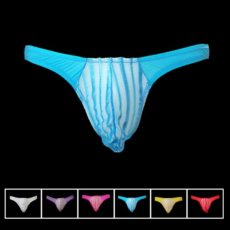 Men Sheer Thong Mesh Stripe Jockstrap Micro Sexy Mens T-back Underwear ...