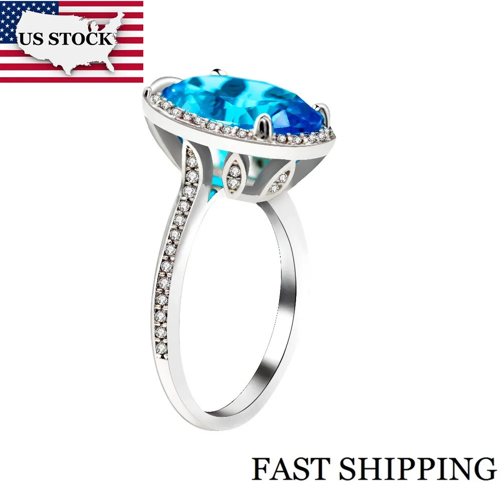 Us Stock Uloveido Wedding Ring For Women Engagement Ring Stone Blue ...
