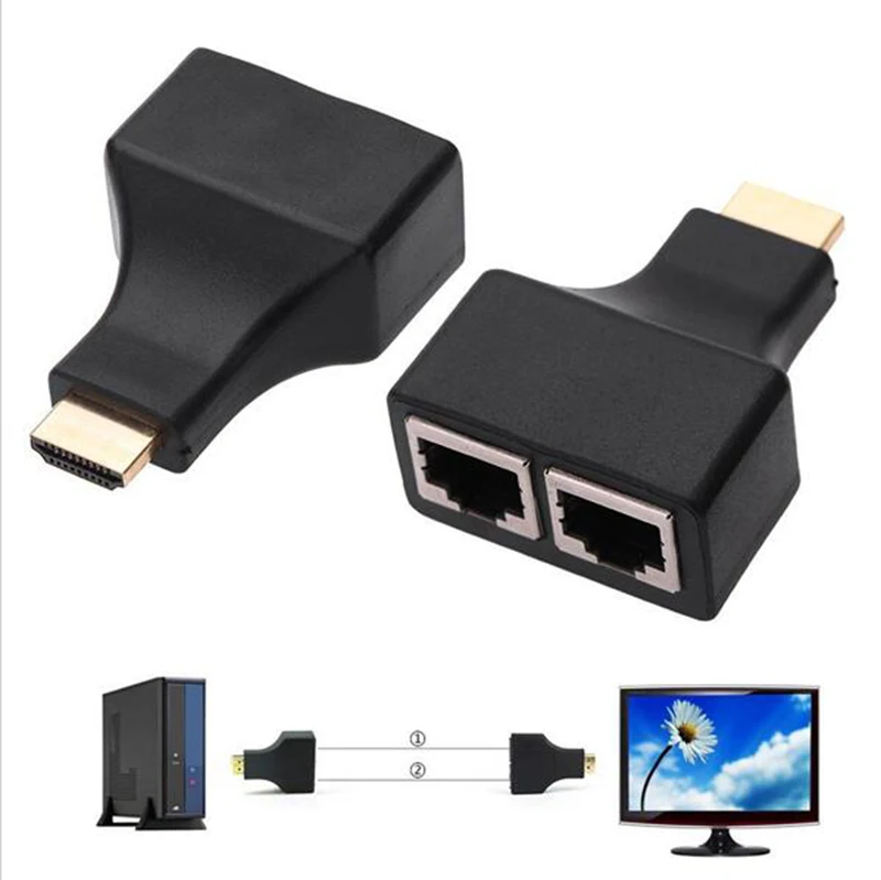 1 Pair HDMI Extender HDMI To Dual RJ45 LAN Port 100 Feet Cat 5e Cat 6 ...