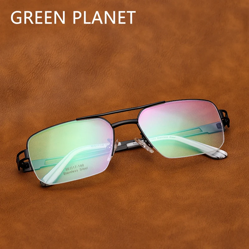 Stainless Steel Men Glasses Frame Fashion Double Bridge Half Rim ...