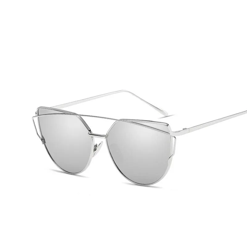 Women Cat Eye Sunglasses Metal Twin Beams Sun Glasses Coating Mirror