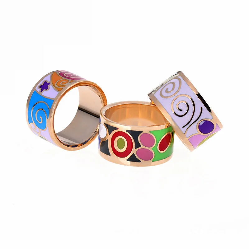 13MM Width Gold Color Rings for Men/Women Vintage Style Enamel Jewelry ...