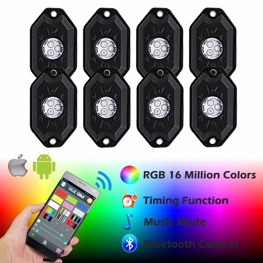 9W RGB Led Rock Lights Waterproof Off Road LED Rock Light Kit 8 Pods ...