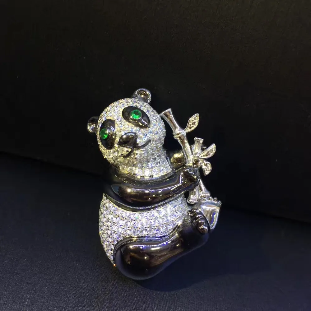 cute-unisex-925-sterling-silver-with-cubic-zircon-panda-brooch-pins-men ...