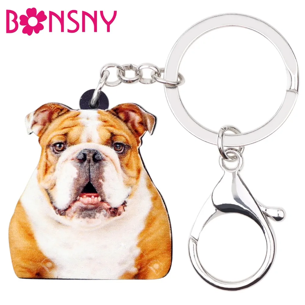 Bonsny Statement Acrylic British Bull Dog Key Chain Keychain Rings ...