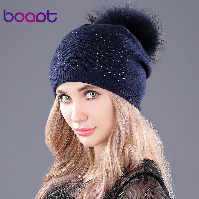 [Boapt] remache de punto de Cachemira sombreros de invierno para las ...