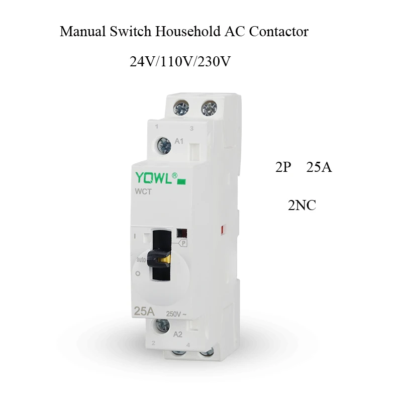 2P 25A 2NC 24V/110V/230V 50/60HZ Manual Control Switch Din Rail ...