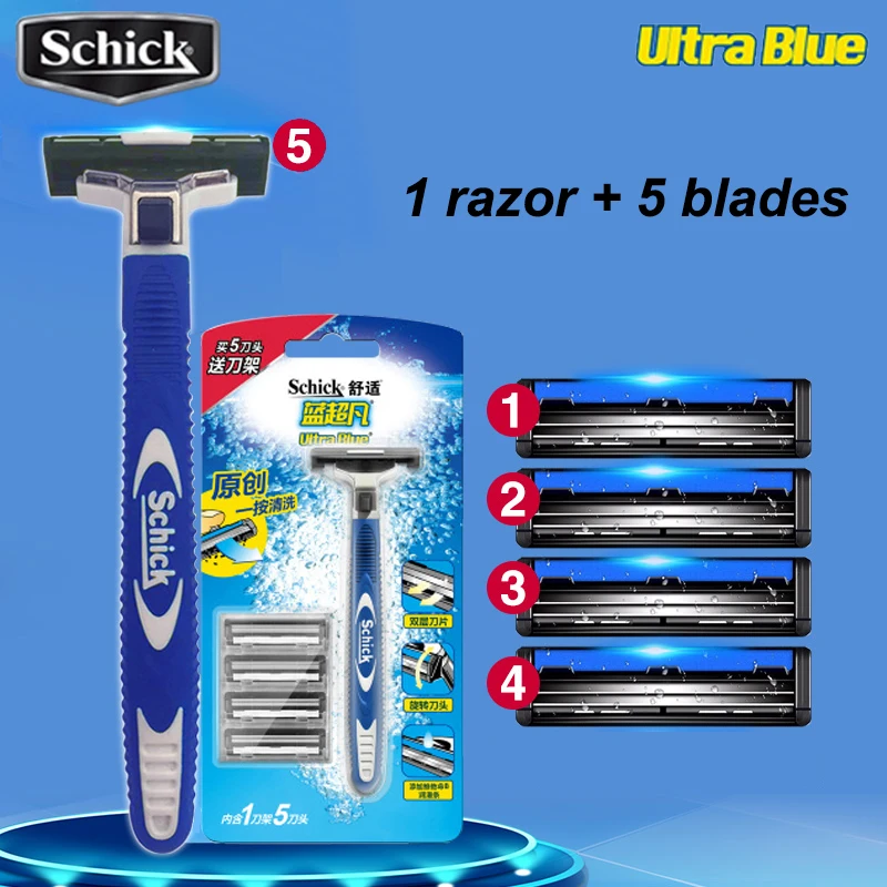 1-Razor-5-Blades-Set-Original-Schick-Ultra-Blue-Razor-Men-Hair-Shaving ...