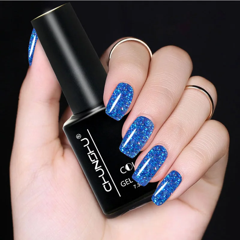 New Blue Glitter Gel 12Colors Soak Off Sequins Diamond Gel Nail ...