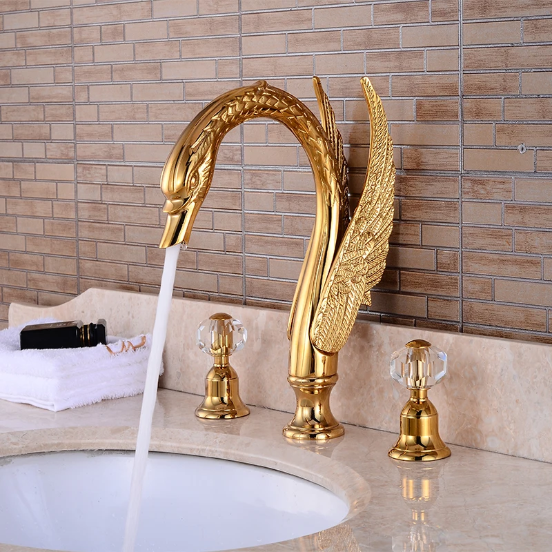 Free-ship-Golden-clour-3-Pcs-8-widespread-lavatory-swan-bathroom-sink ...