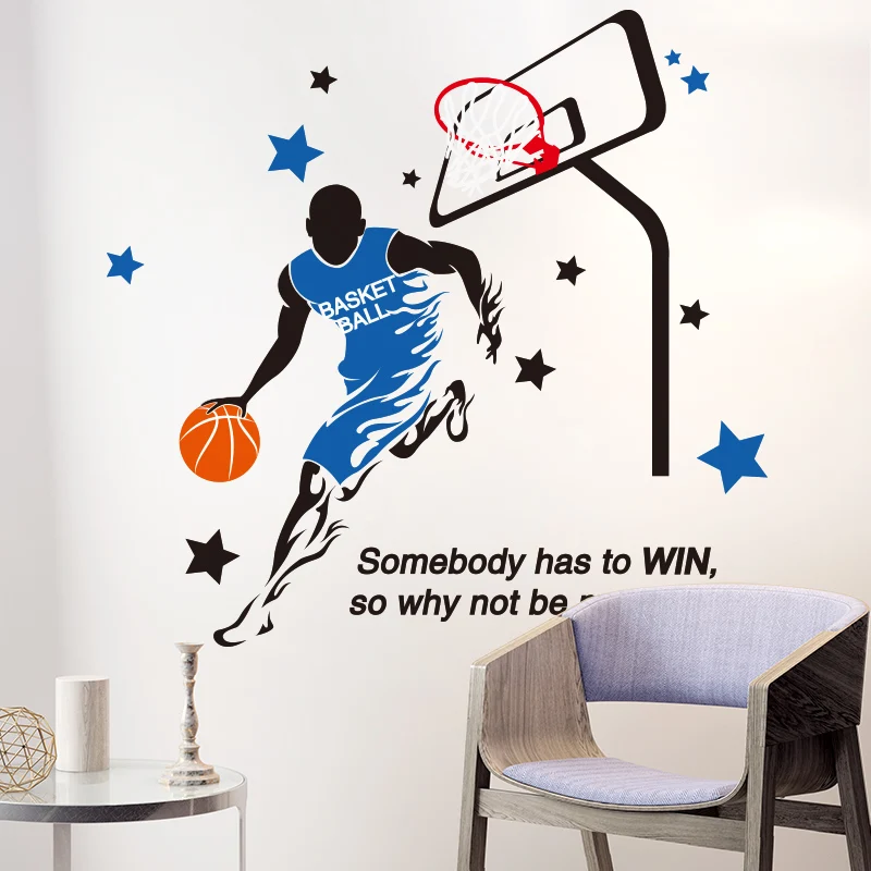 [SHIJUEHEZI] Playing Basketball Wall Sticker Creative NBA Player Sports ...