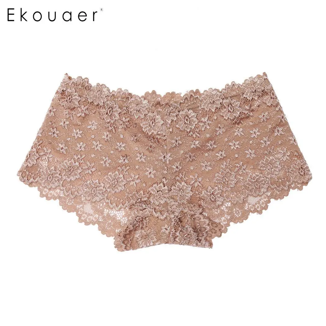 Ekouaer Sexy Lace Briefs Women Underwear Panty Floral Low Elastic Waist ...