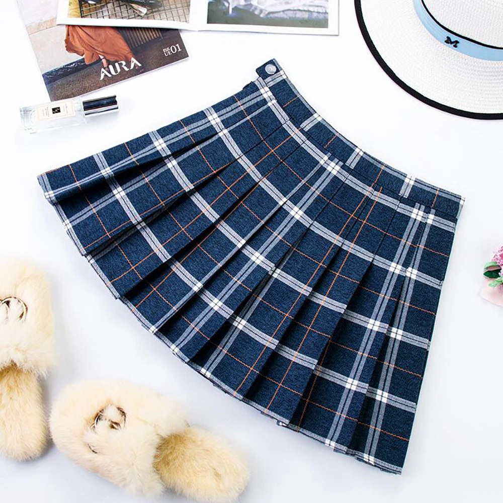 Plus Size Harajuku Short Skirt New Korean Plaid Skirt Women Zipper High Waist School Girl
