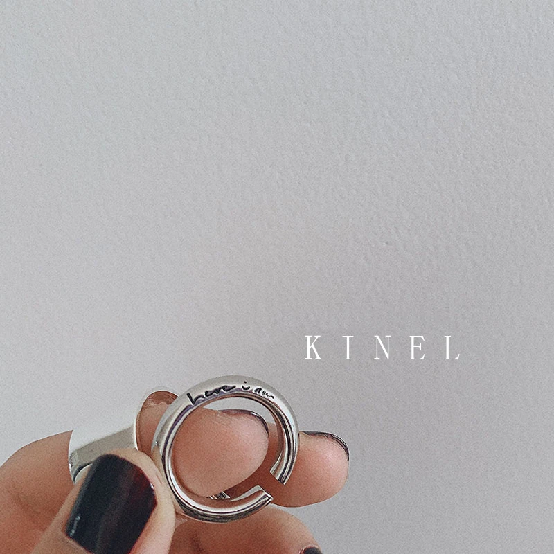 Kinel S925 Стерлинговое Серебро, шикарное английское толстое кольцо с логотипом, минималистичное ...