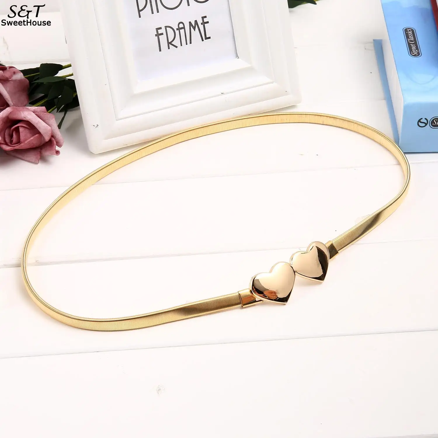 Decoration Heart Metal Spring Elastic Belts Slim Waistband Belt Women ...