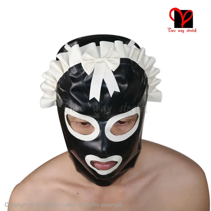 Sexy Latex Hoods Waiter French Maid bows top ruffles around sides ...
