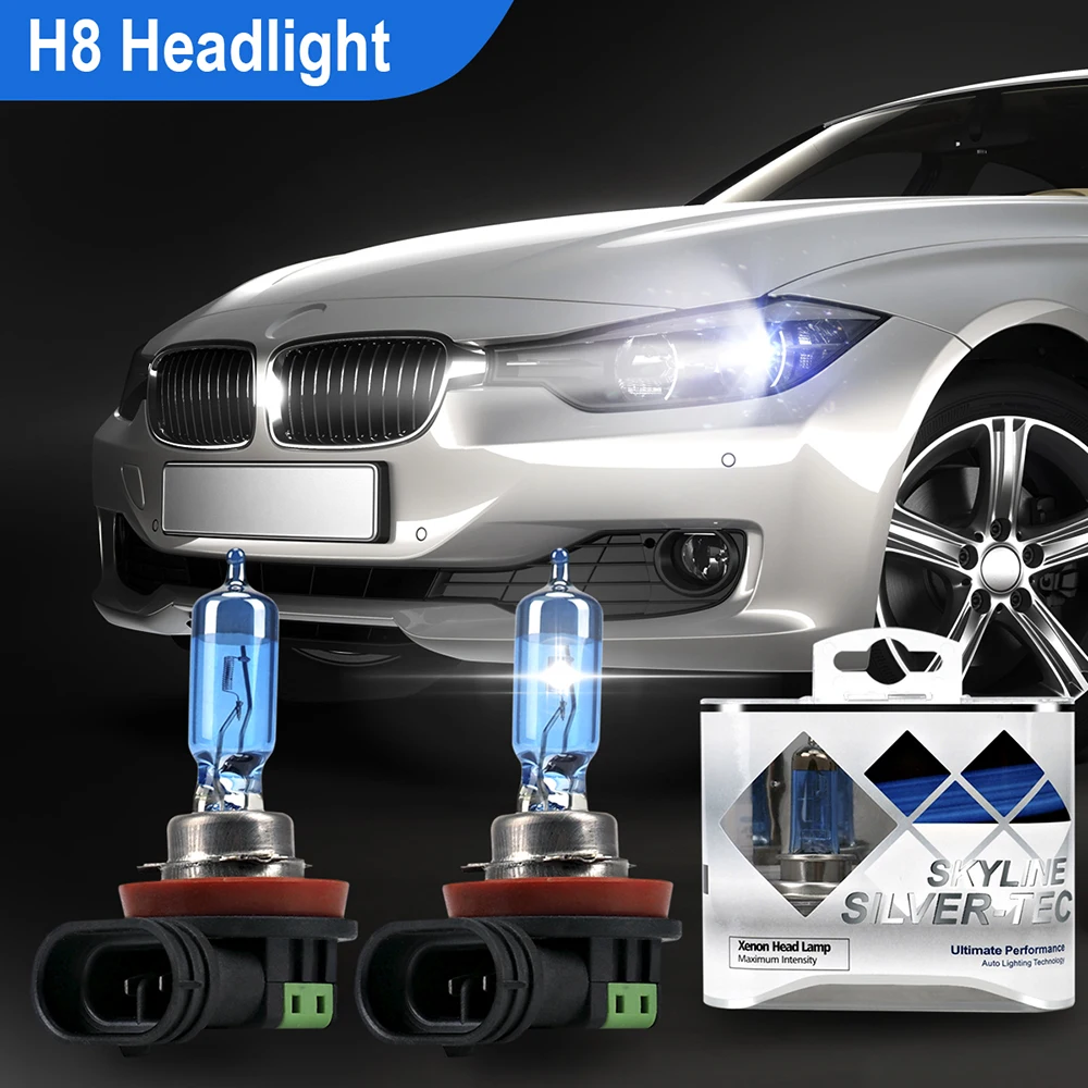 2pcs H8 Halogen Bulb Headlight 12V 100W 6000K Super Bright Car Light ...