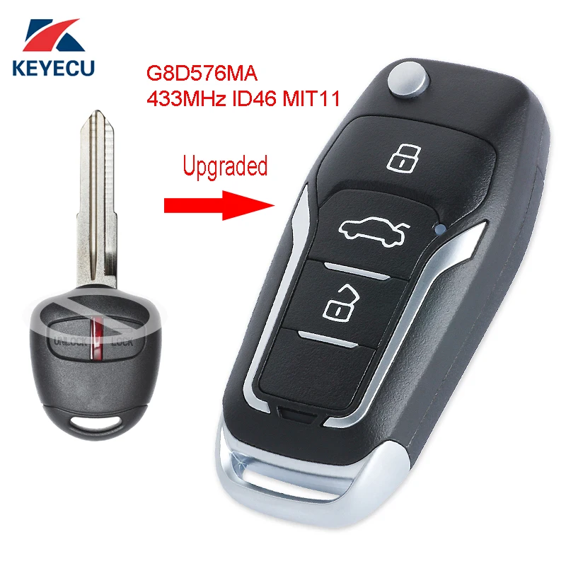 Keyecu Replacement Upgraded Flip Remote Car Key Fob 433mhz Id46 For ...