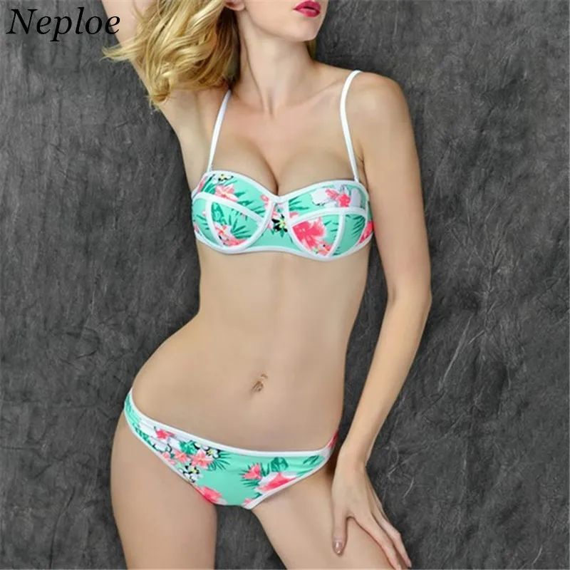 Neploe European Sexy Push Up Women Bikini Set 2018 Newly Floral Two