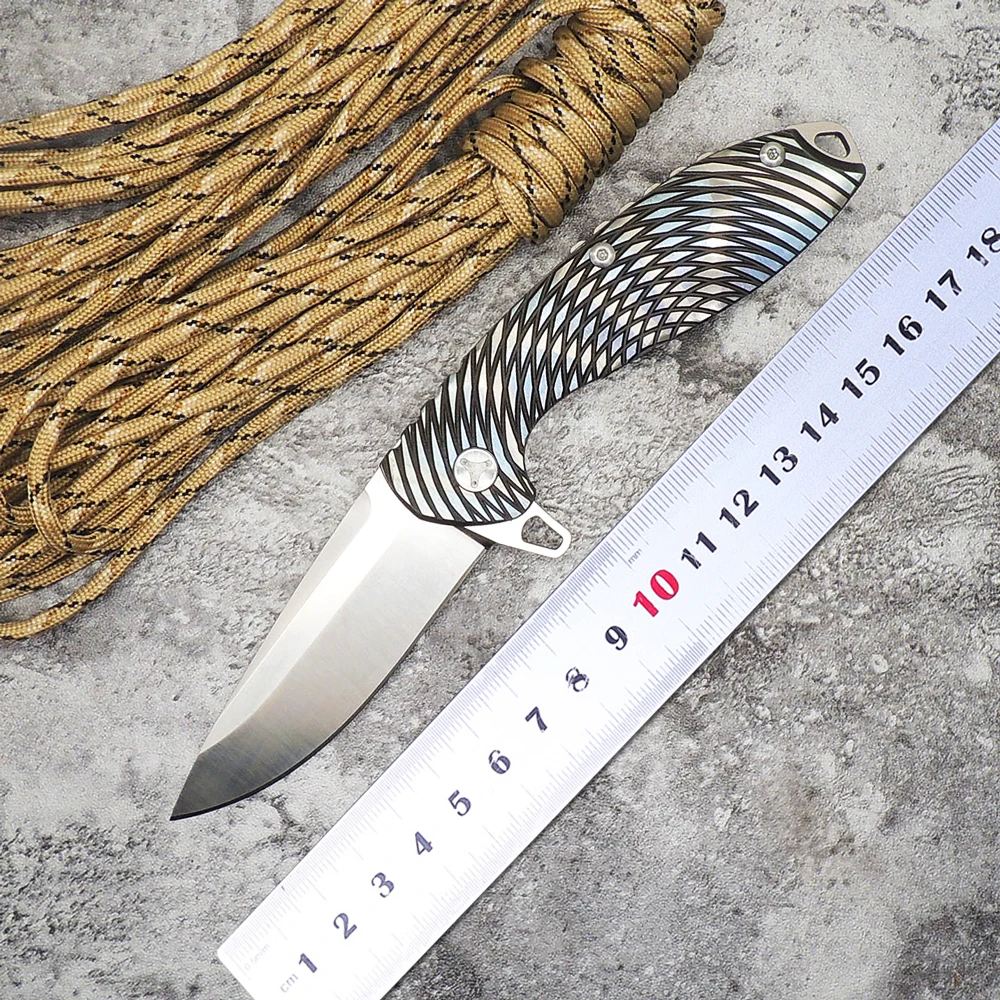 WLT Bearing flip tactical folding knife D2 Blade color titanium handle ...