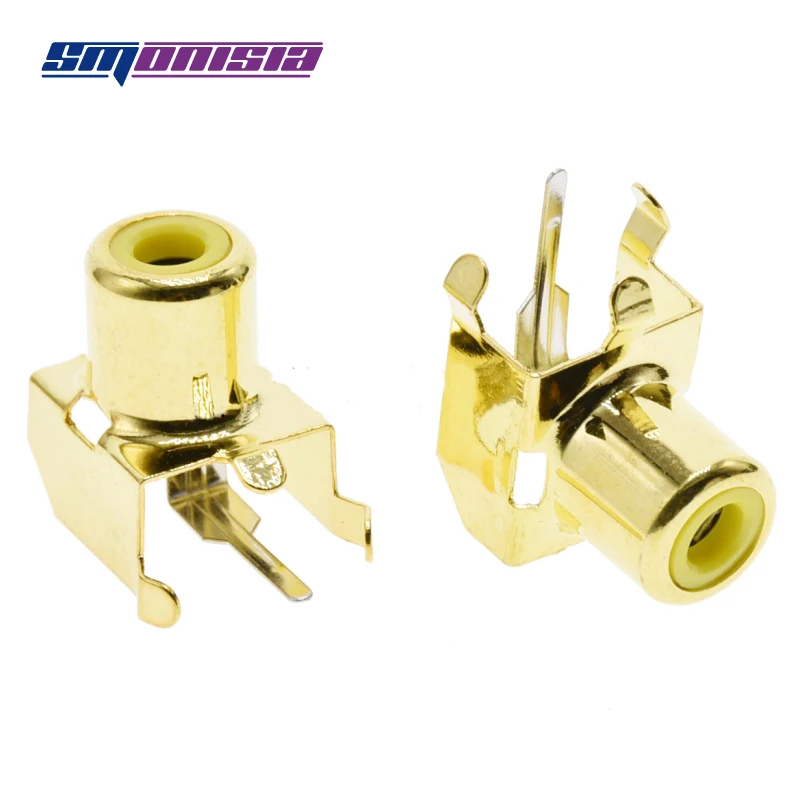 20pcs PCB Solder Plated Lotus AV Connector 2 pin Single hole Yellow ...