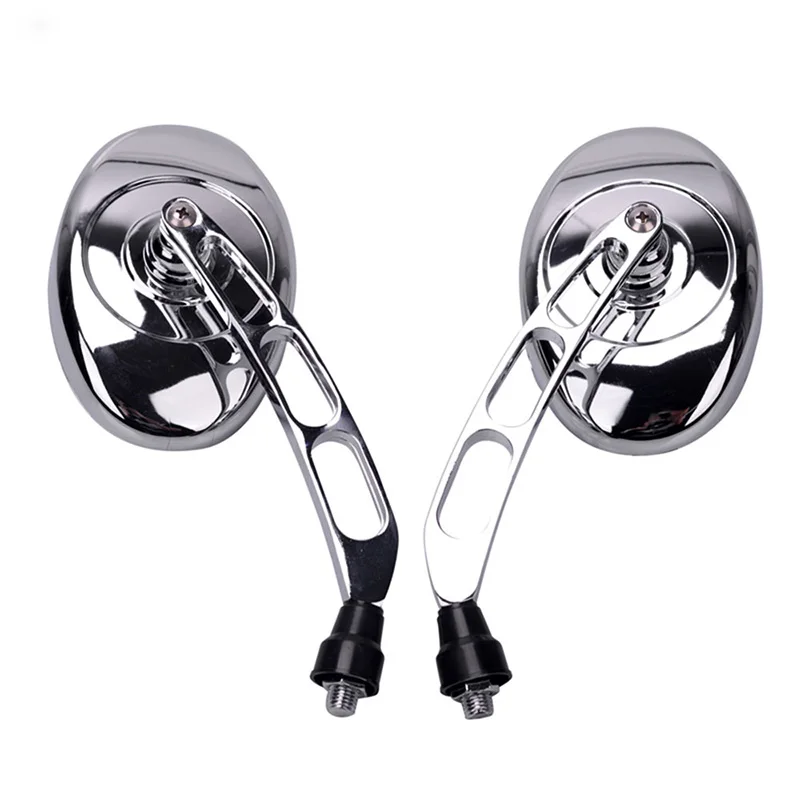 10mm Aluminum Black Chrome Oval Custom Rearview Mirror Motorcycle Rear