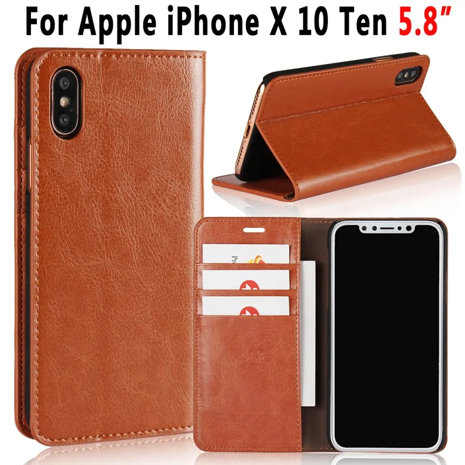 Geniune Leather Case with Soft Silicon Cover for Apple iPhone X 10 Ten ...