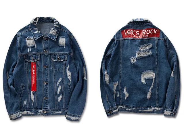 Aliexpress.com : Buy 49HOT Ribbon Ripped Denim Jackets 2018 Mens Vinage ...