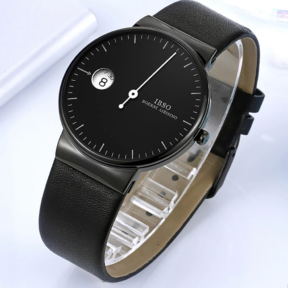 IBSO Creative One Hand Black Watch Men Simple Quartz Watch Genuine ...