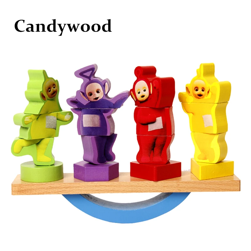 2017 New Baby Toys Cute Teletubbies Wooden Balancing Blocks Beech Wood ...